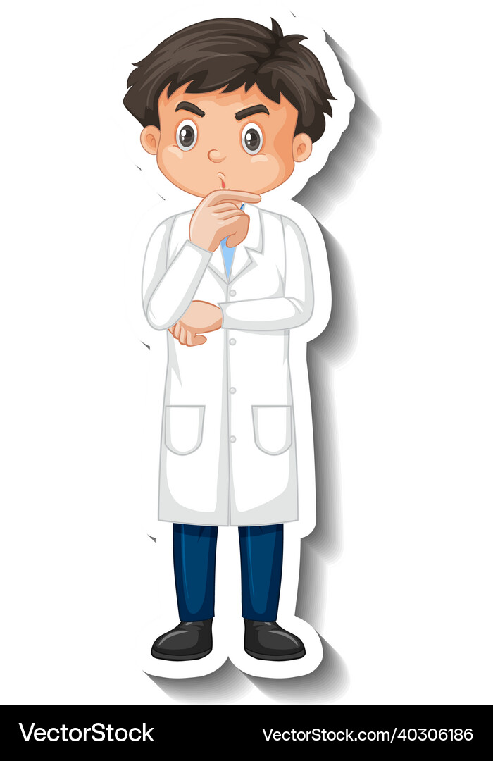Scientist student boy cartoon character sticker Vector Image