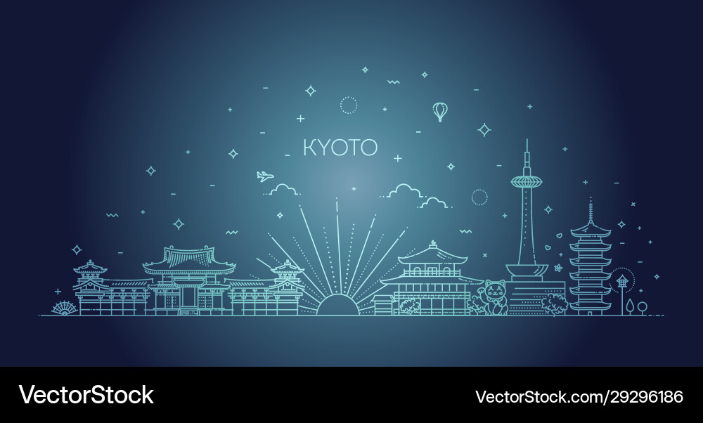 Set flat icons kyoto landmarks Royalty Free Vector Image