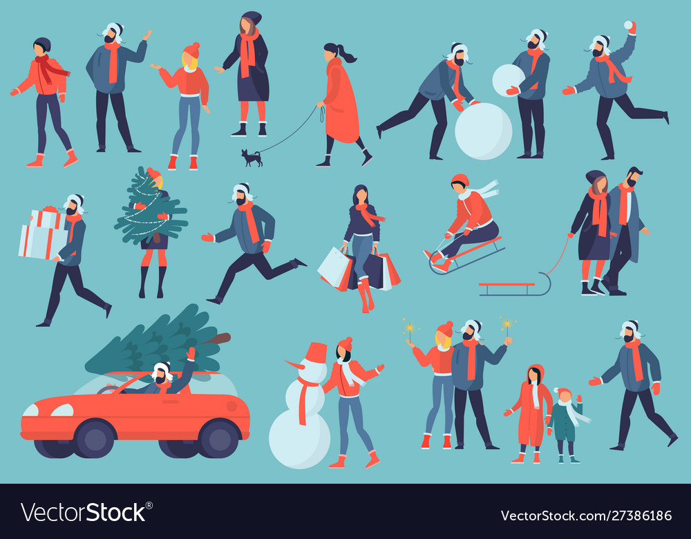 Set winter people characters snd activities Vector Image