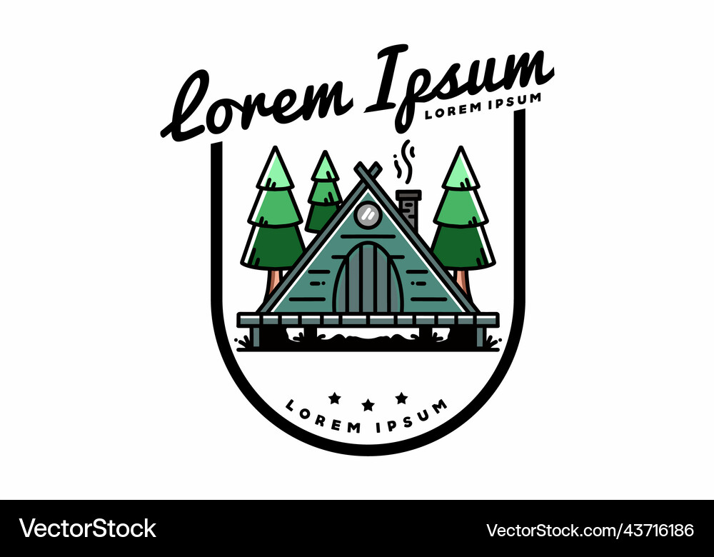 Triangle wooden cabin between pine tress design Vector Image