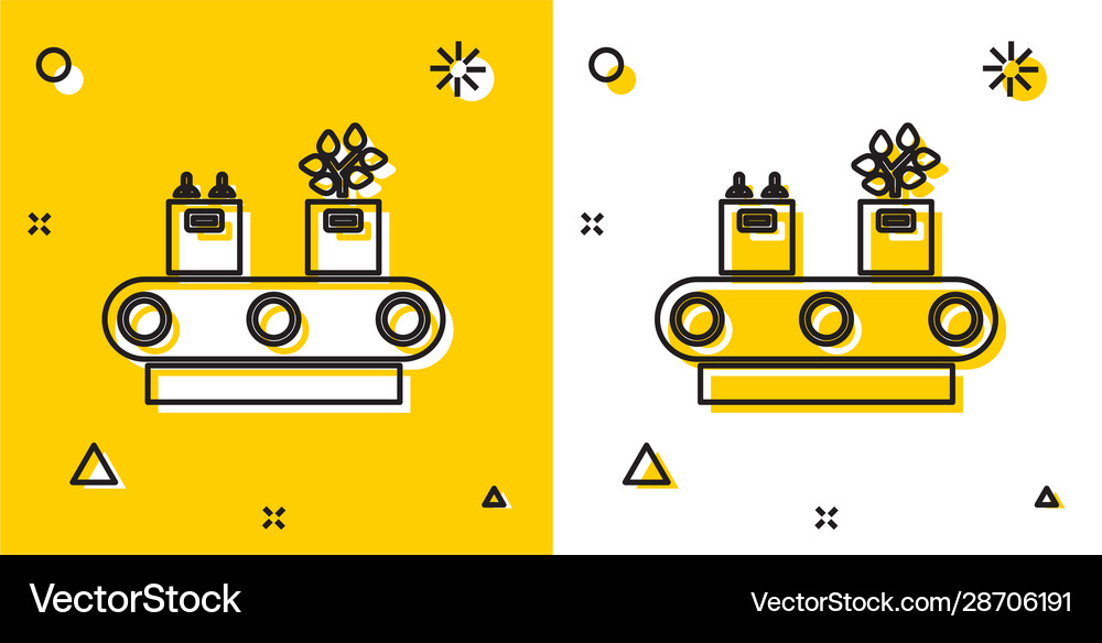 Black conveyor belt with cardboard box icon Vector Image
