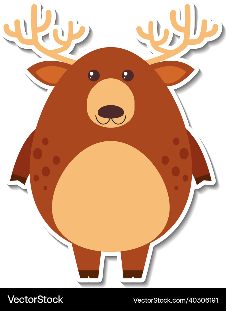 Chubby deer animal cartoon sticker Royalty Free Vector Image