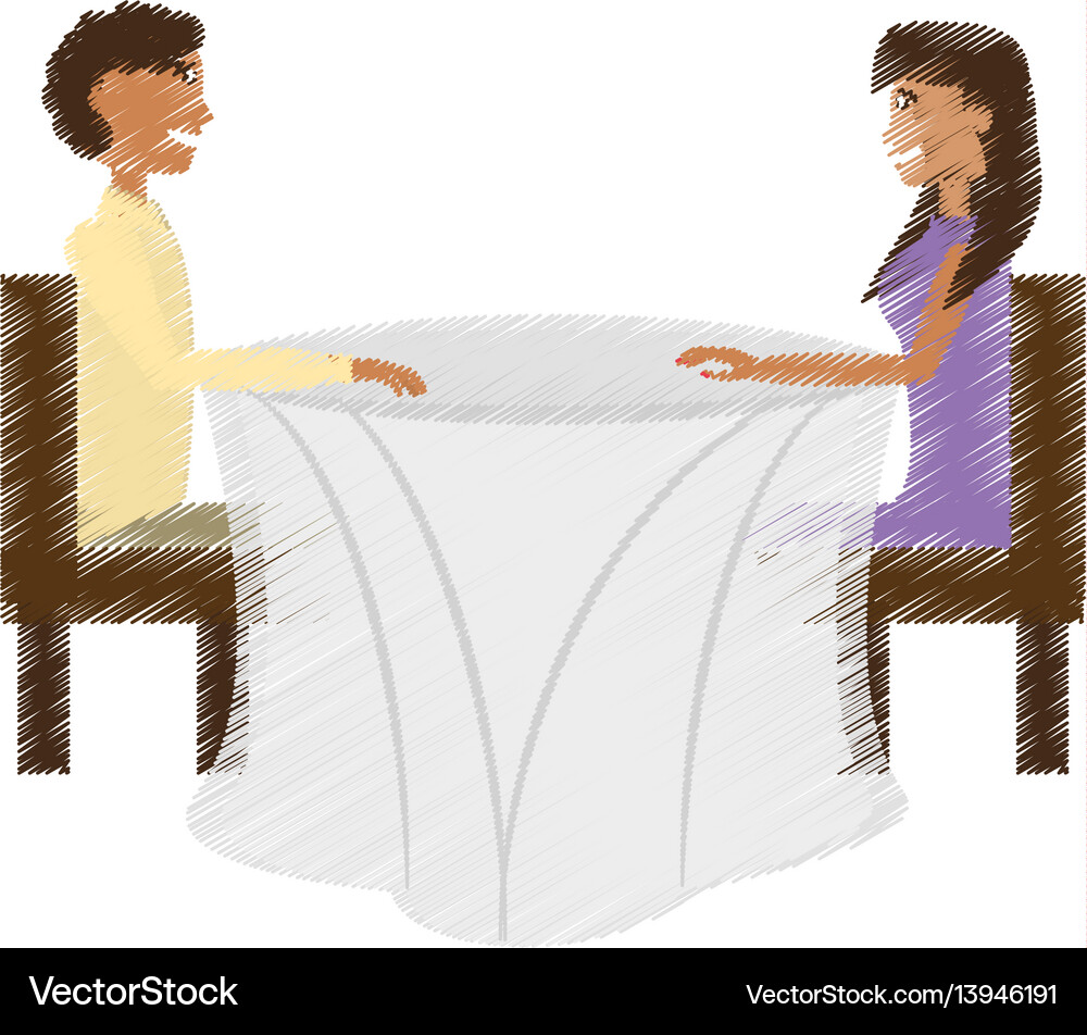Drawing couple sitting romantic dating Royalty Free Vector
