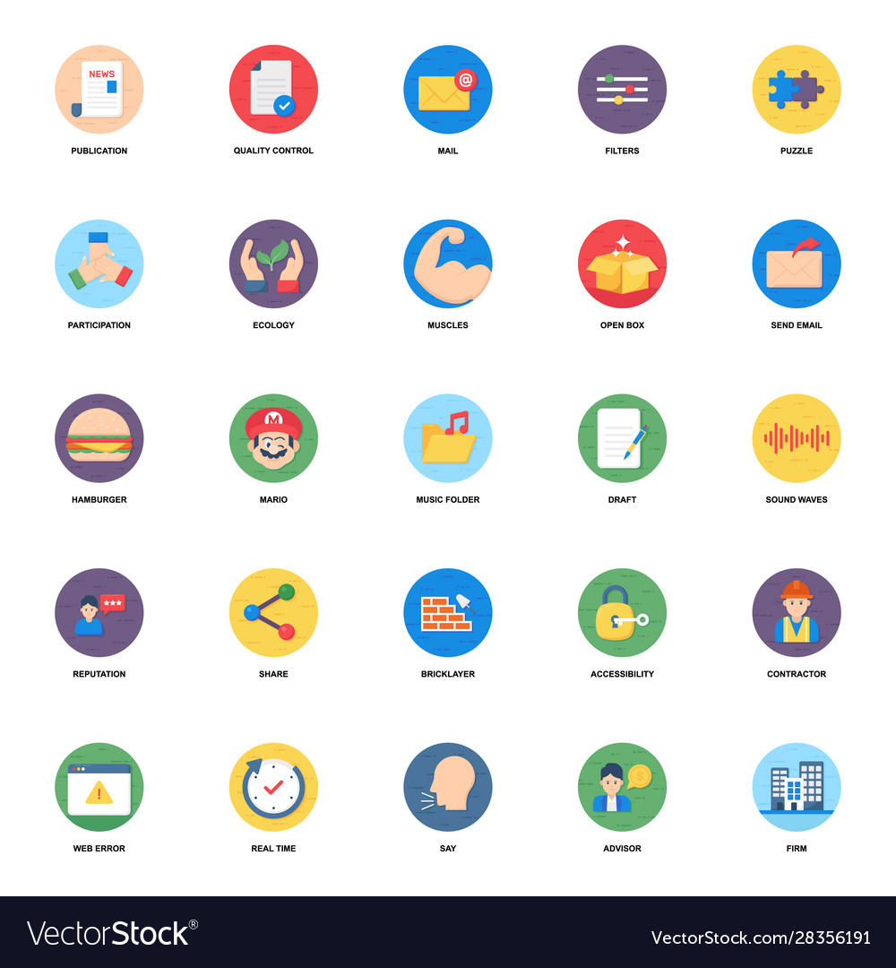 Flat rounded icons pack Royalty Free Vector Image