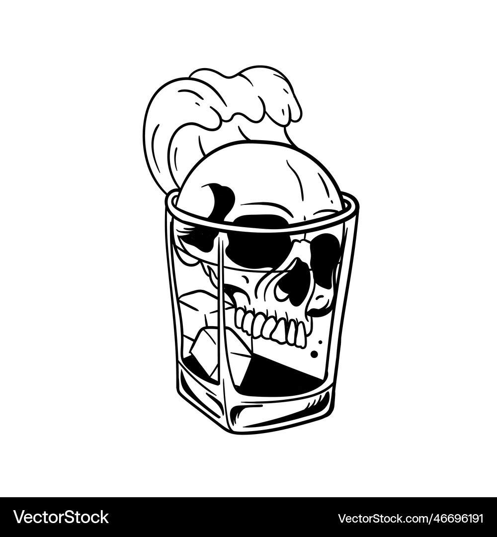 Hand drawn of a skull mocktail outline Royalty Free Vector