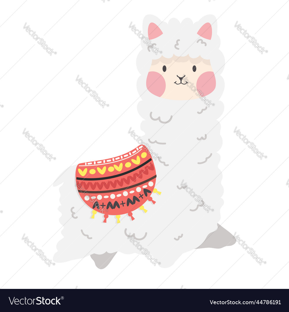 Happy cute alpaca fluffy cartoon Royalty Free Vector Image