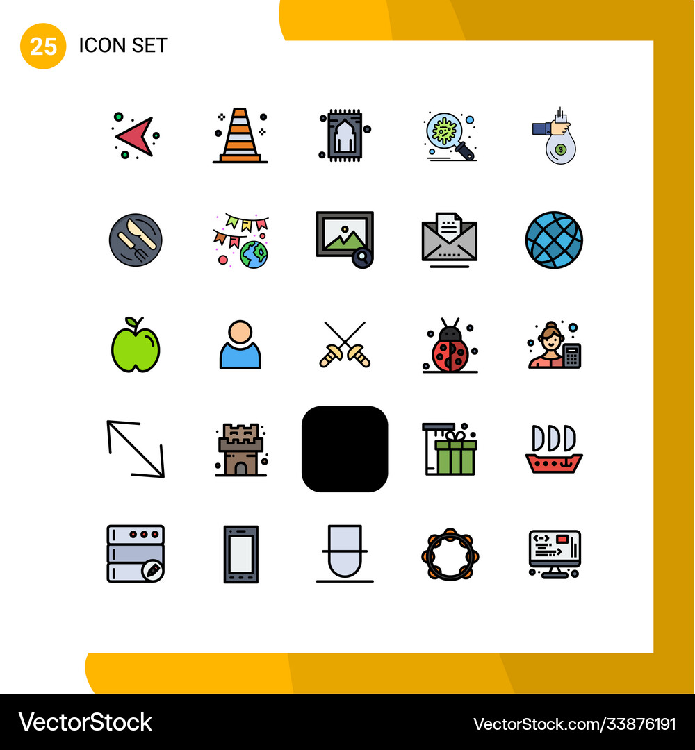 Pack 25 modern filled line flat colors signs Vector Image