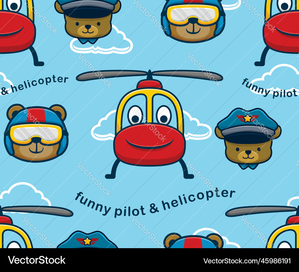 Seamless pattern of smiling helicopter cartoon Vector Image