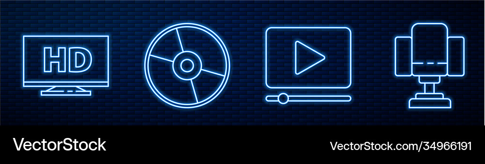 Set line online play video smart display with hd Vector Image