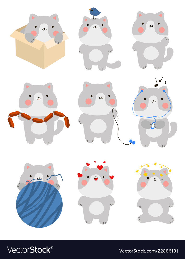 Set of cute kitten with different emotions Vector Image