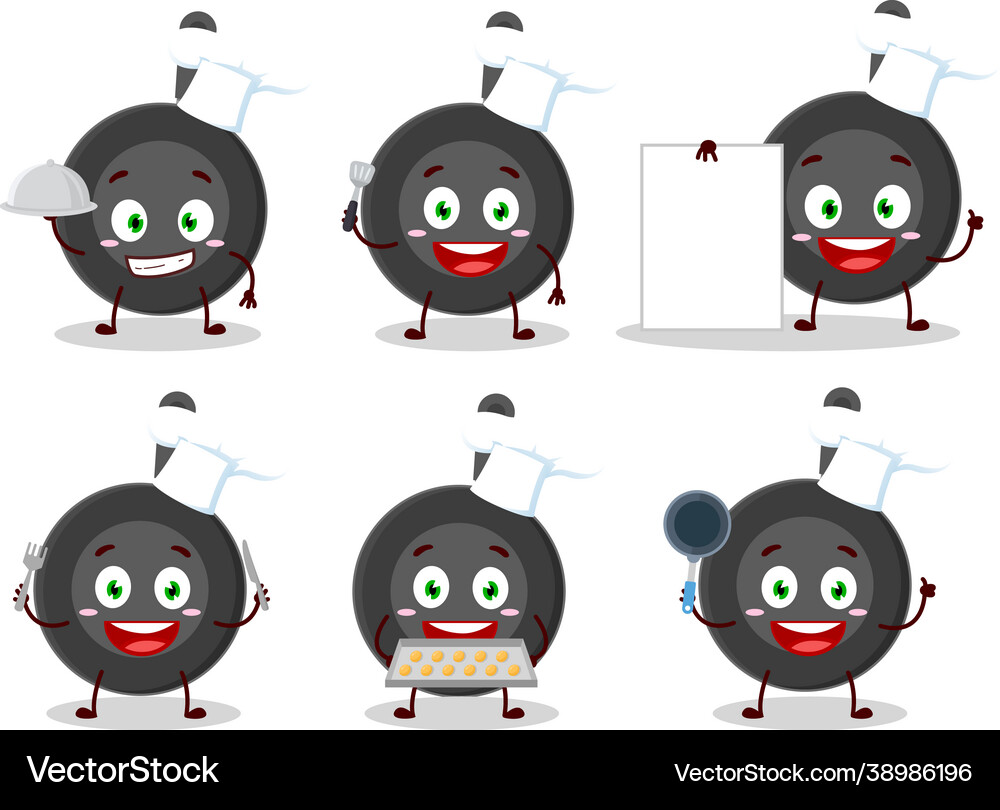 Cartoon character frying pan with various chef Vector Image