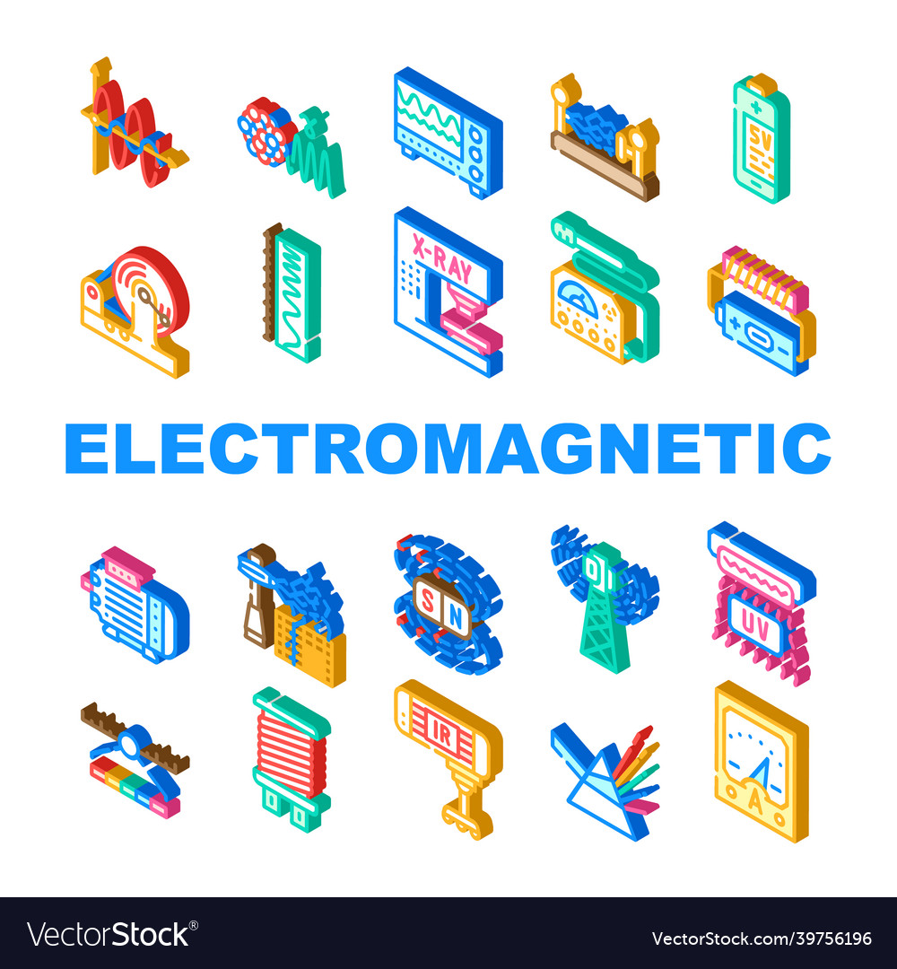 Electromagnetic science physics icons set Vector Image
