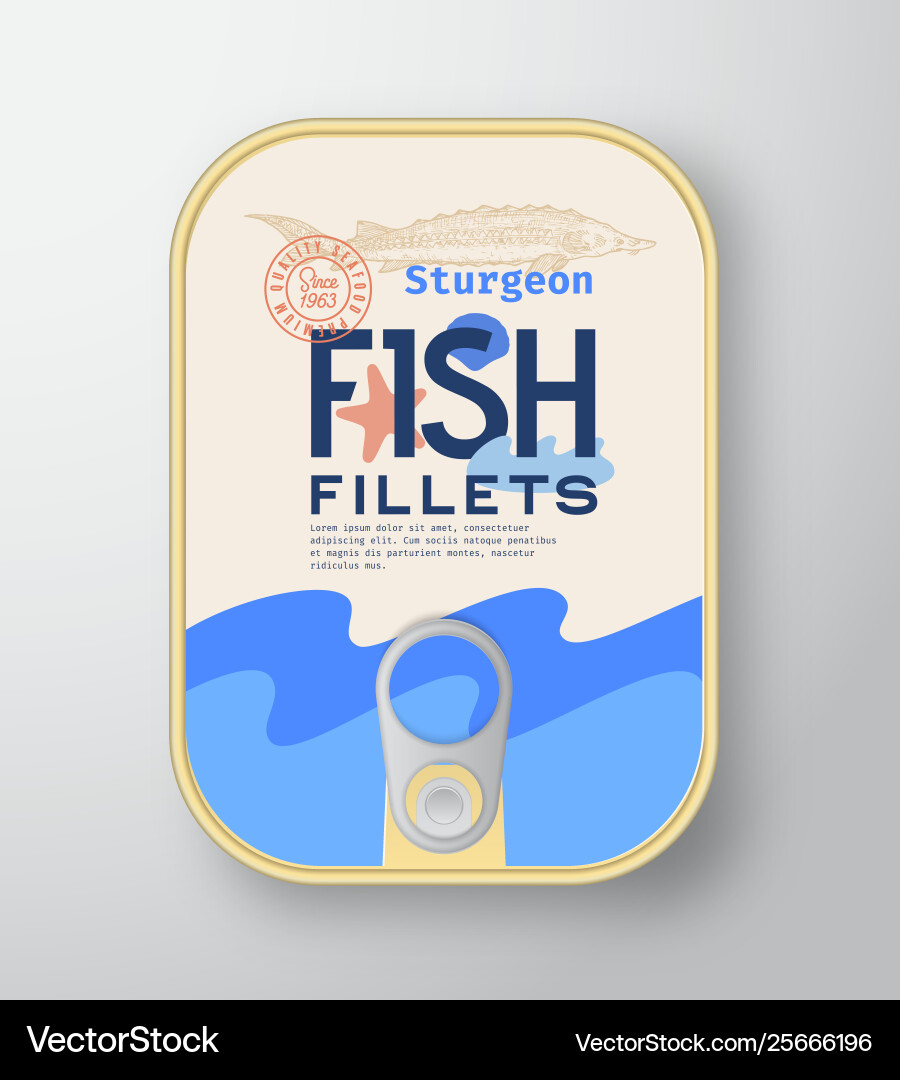Fish fillets aluminium container with label cover Vector Image