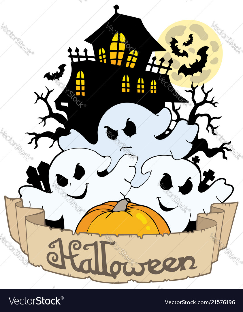 Halloween banner with three ghosts Royalty Free Vector Image