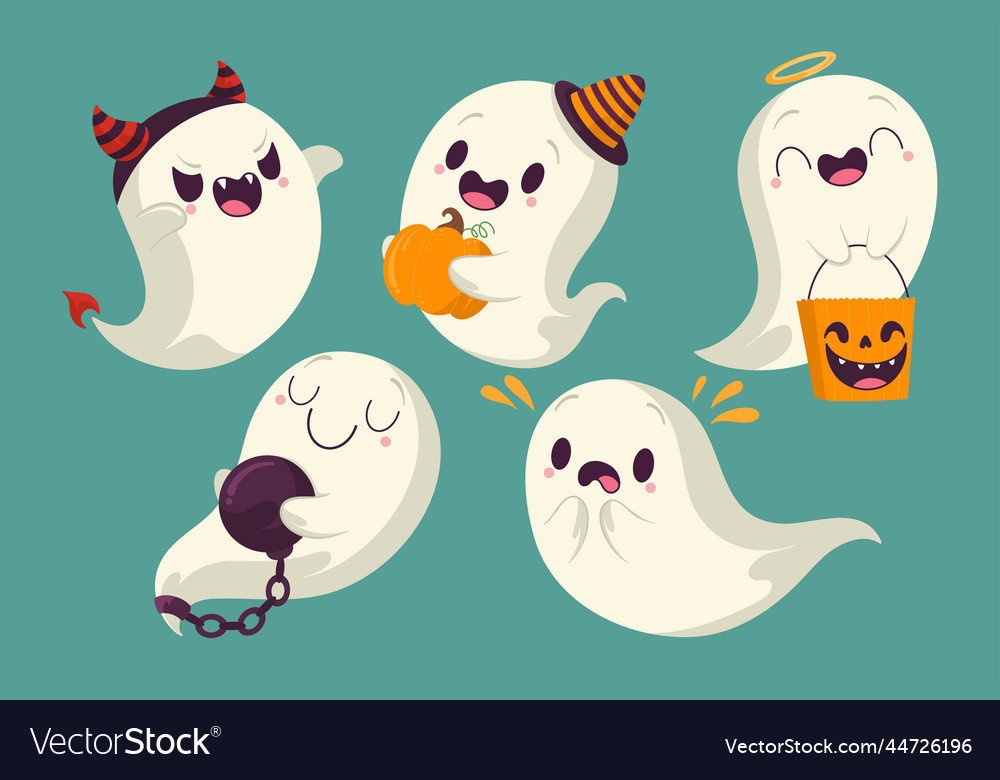 Halloween ghost with costumes collection design Vector Image