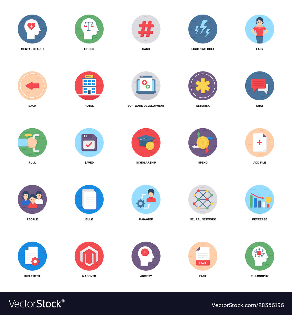 Mindset flat rounded icons Royalty Free Vector Image