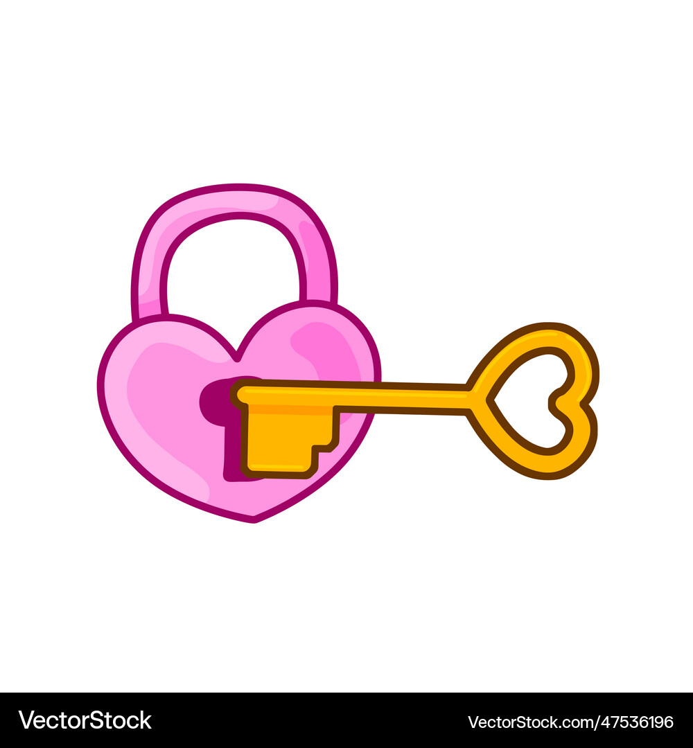 Pink heart lock and golden key Royalty Free Vector Image