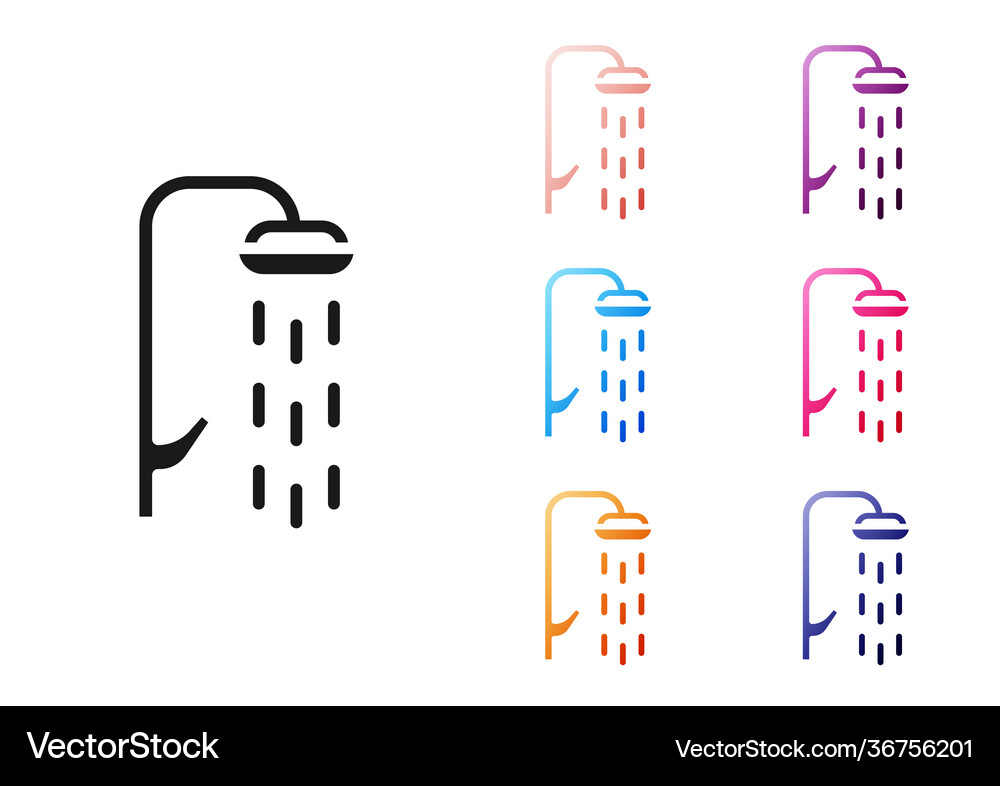 Black shower head with water drops flowing icon Vector Image