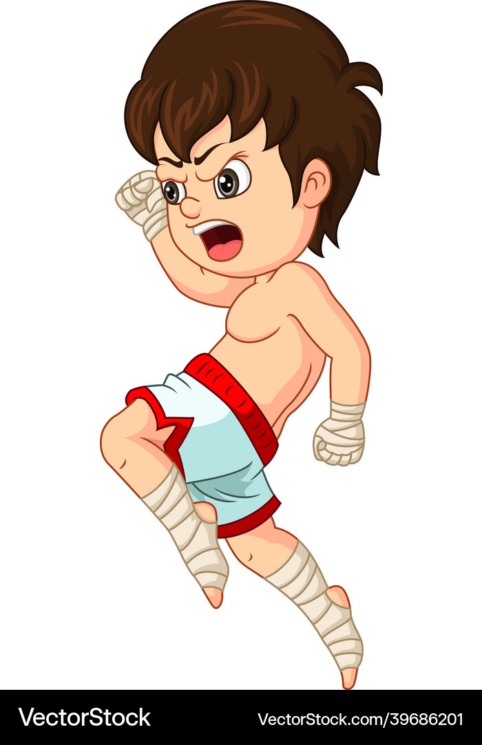 Cartoon little muay thai fighting Royalty Free Vector Image