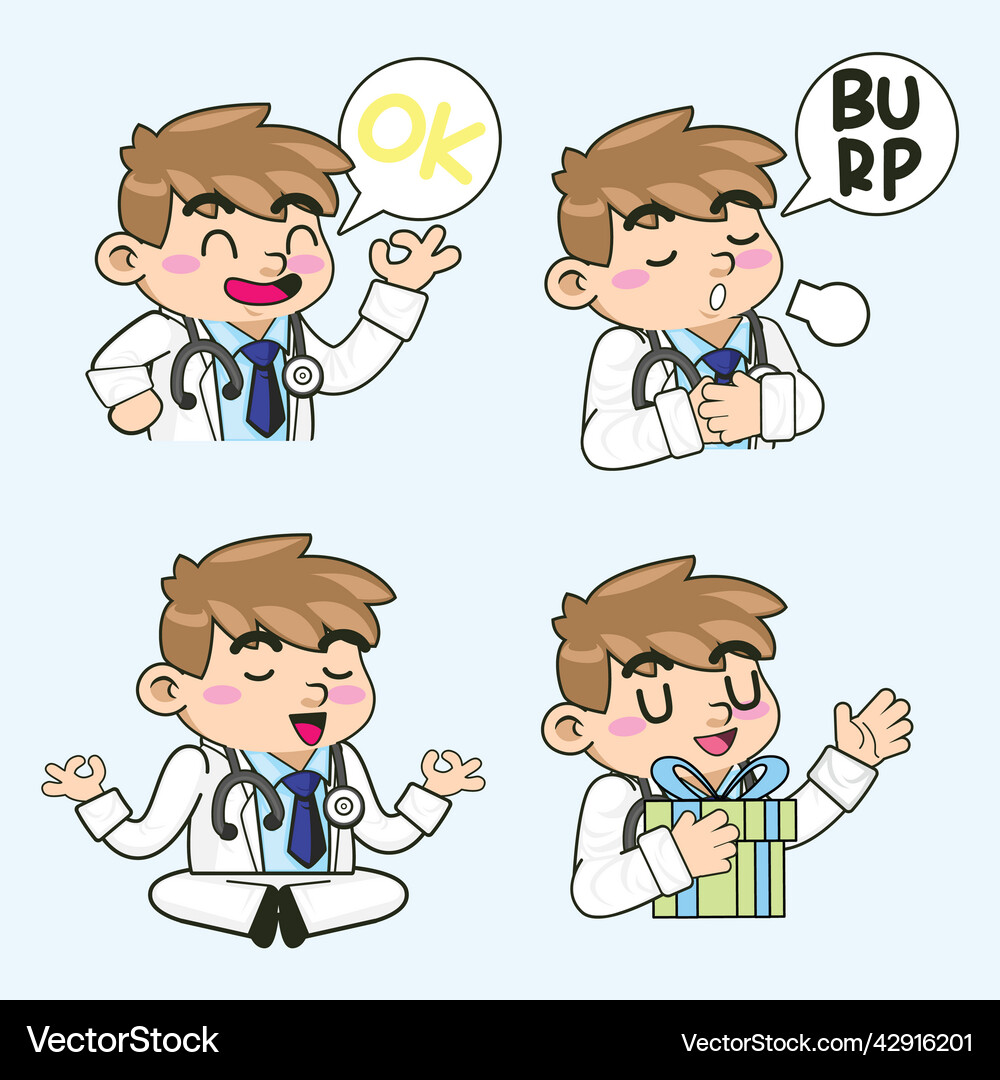 Cute doctor sticker mascot set Royalty Free Vector Image