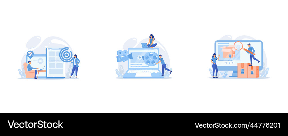 Developer working on web app on smartphone user Vector Image