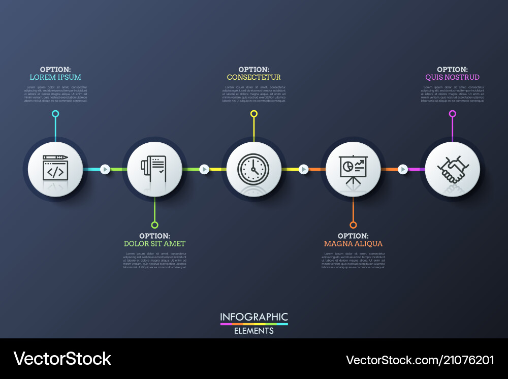 Five white circular elements with pictograms Vector Image