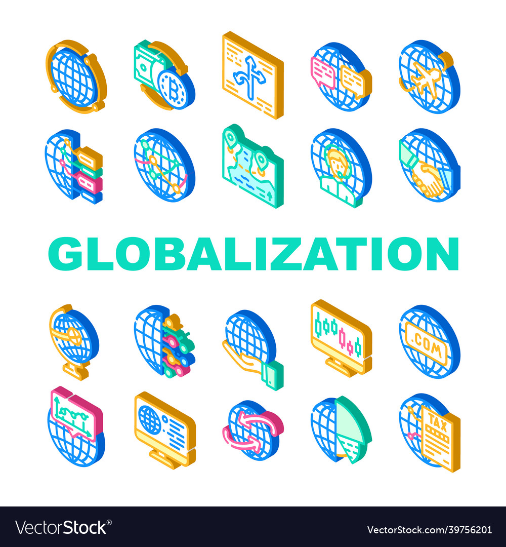Globalization worldwide business icons set Vector Image