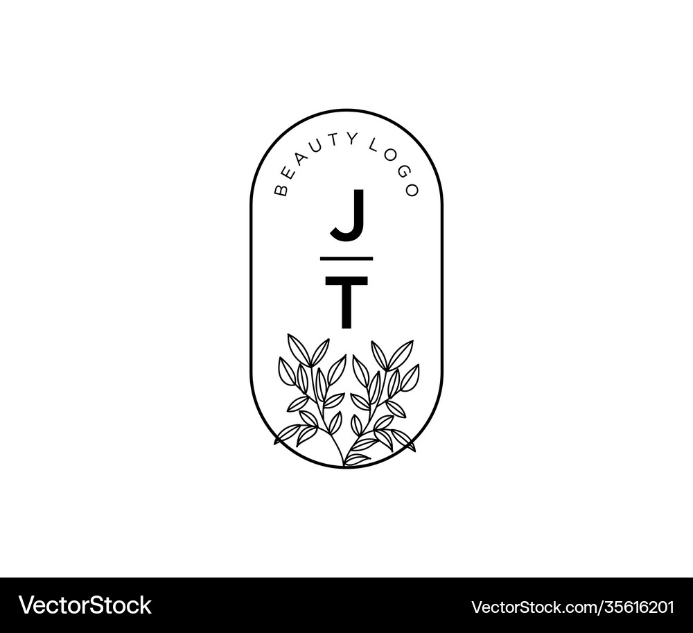 Initial jt letters beautiful floral feminine Vector Image