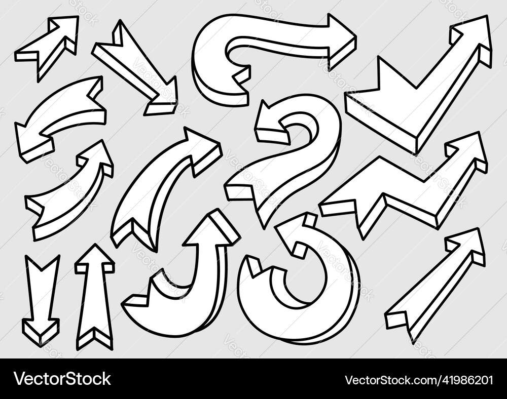 Isolated freehand hand drawn arrows on white Vector Image