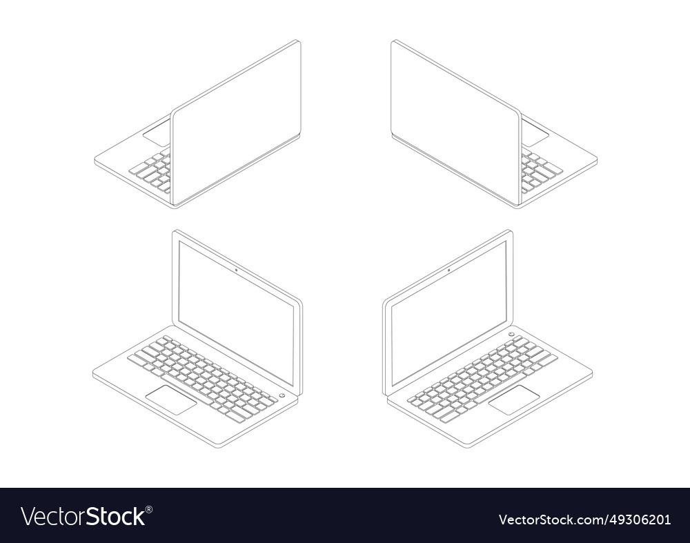 Isometric set of outline laptops Royalty Free Vector Image