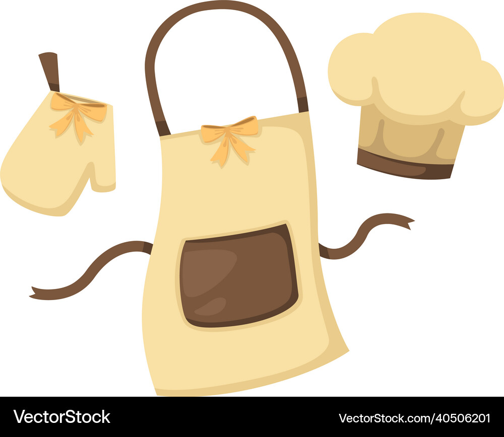 Kitchen glove and apron chef hat on white Vector Image