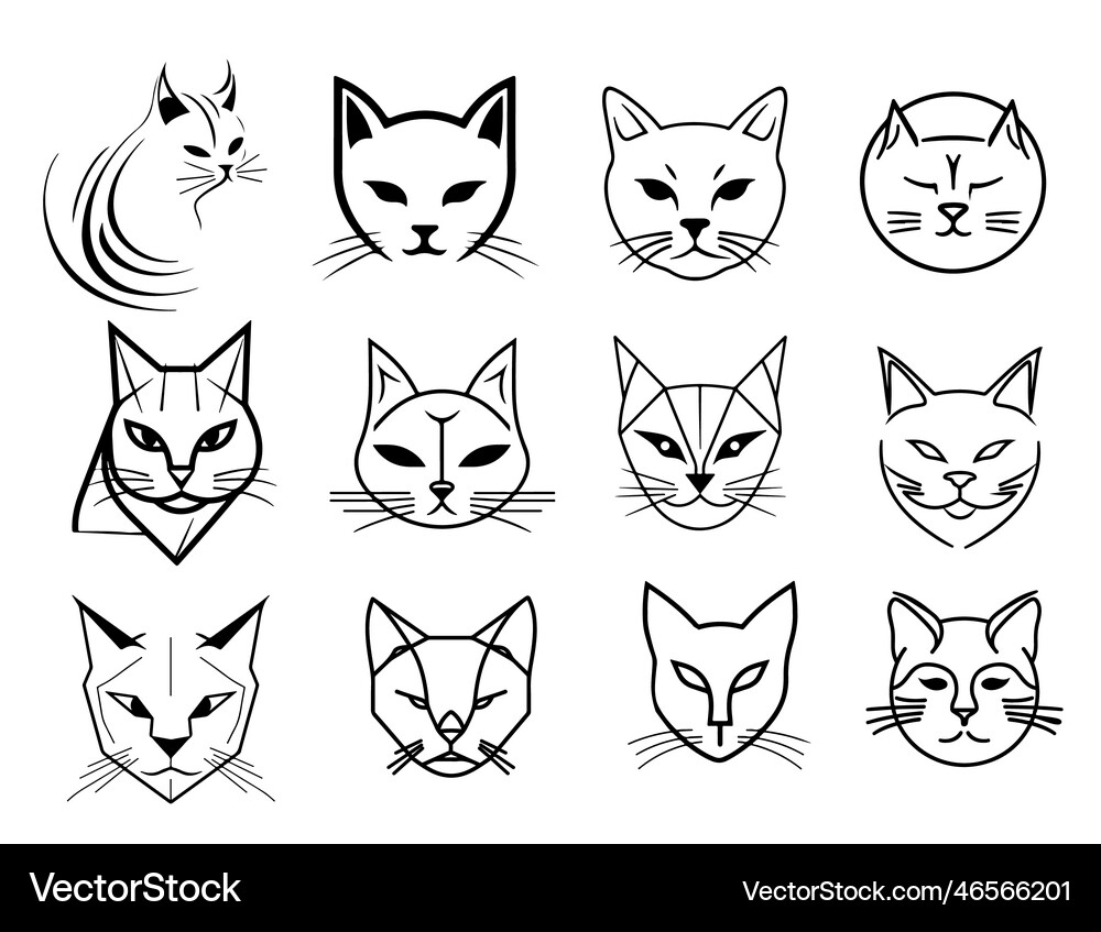 Set of cat emblems sketch hand drawn logo Vector Image