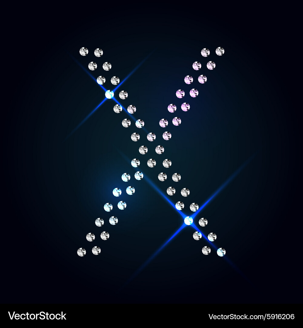 Gems X letter Shiny diamond font Royalty Free Vector Image