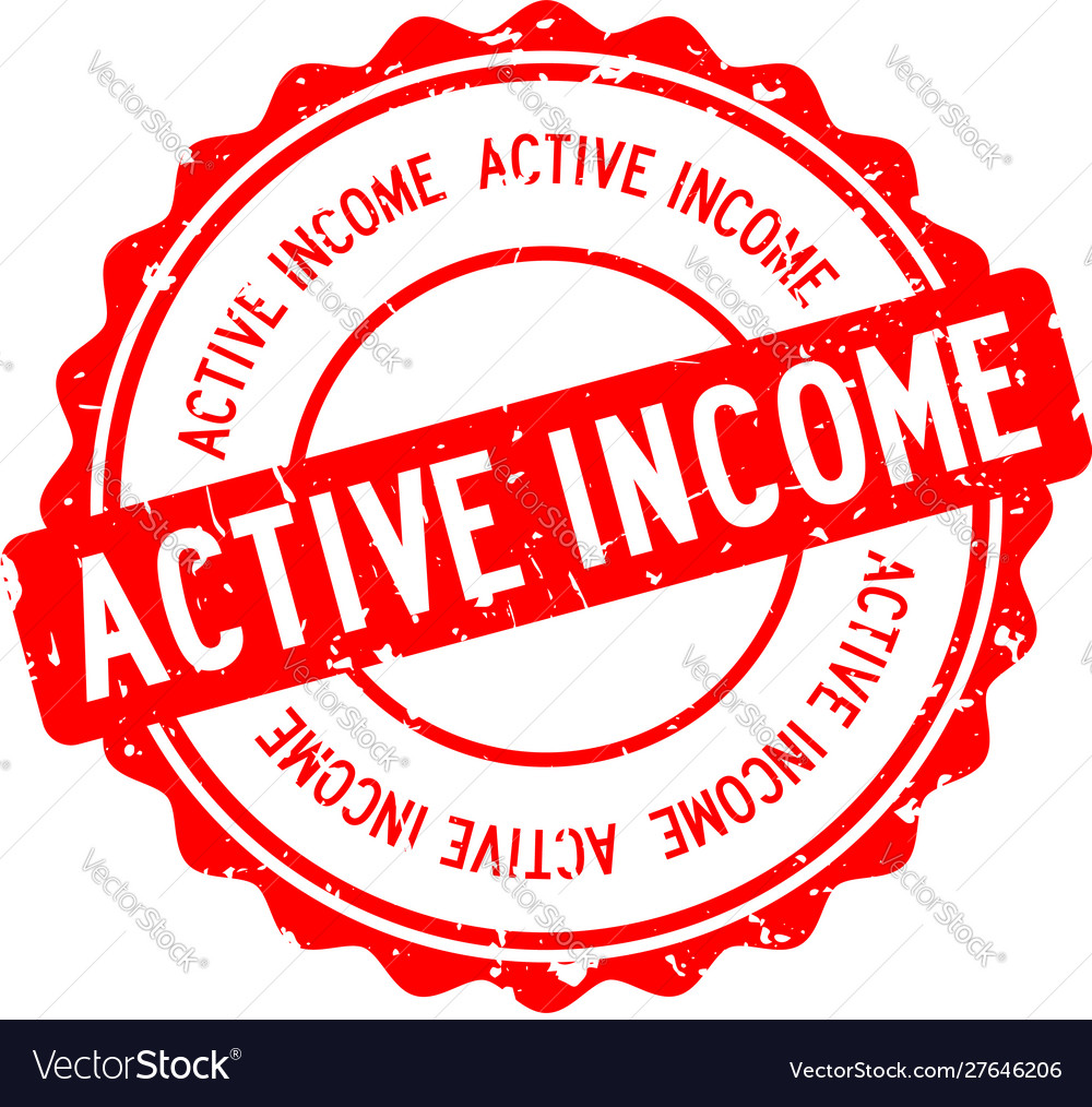 Grunge red active income word round rubber seal Vector Image