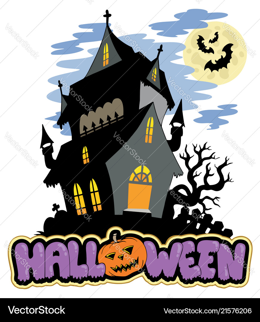 Halloween sign with haunted mansion Royalty Free Vector
