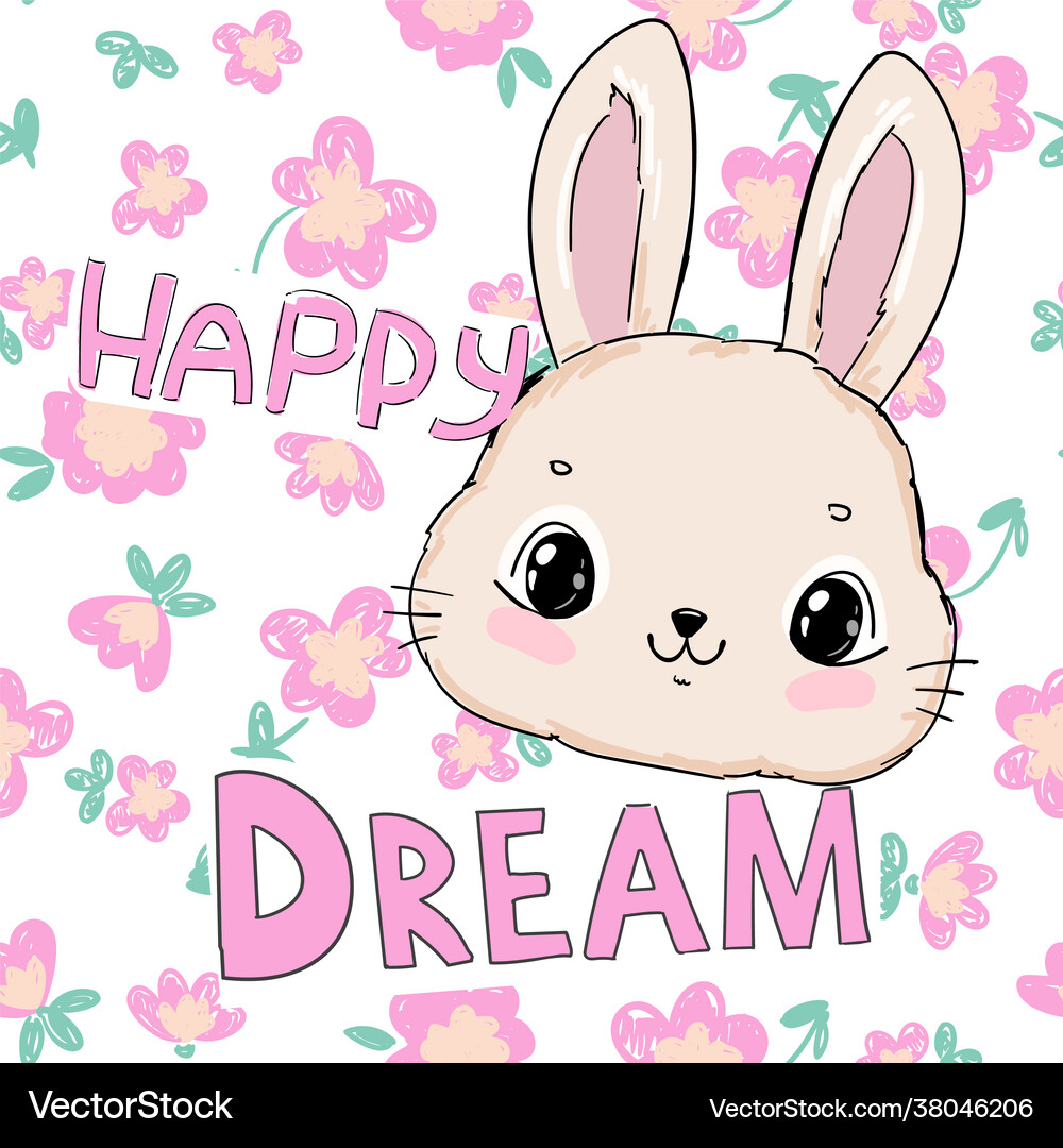 Hand drawn cute bunny and flowers Royalty Free Vector Image
