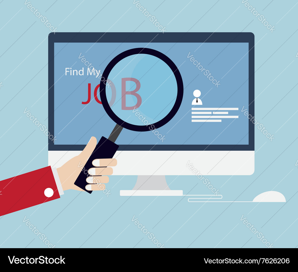 Job searching seeking with magnifying glass Vector Image