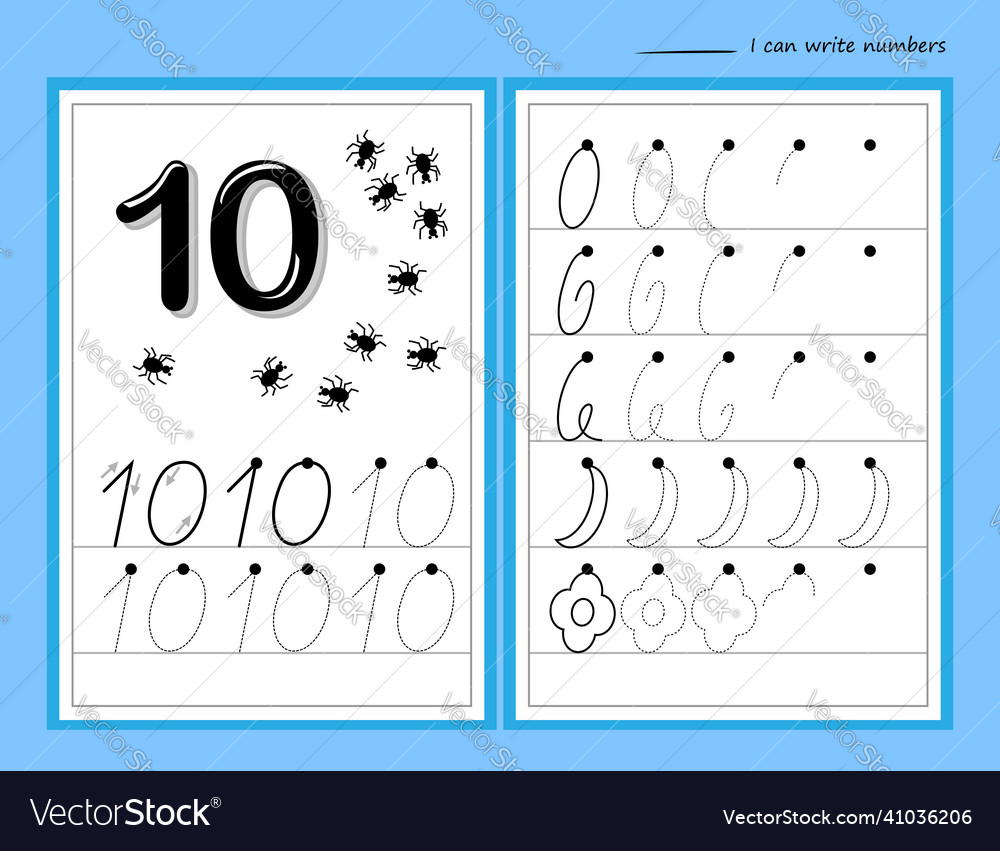 Learn to count and trace number ten set Royalty Free Vector