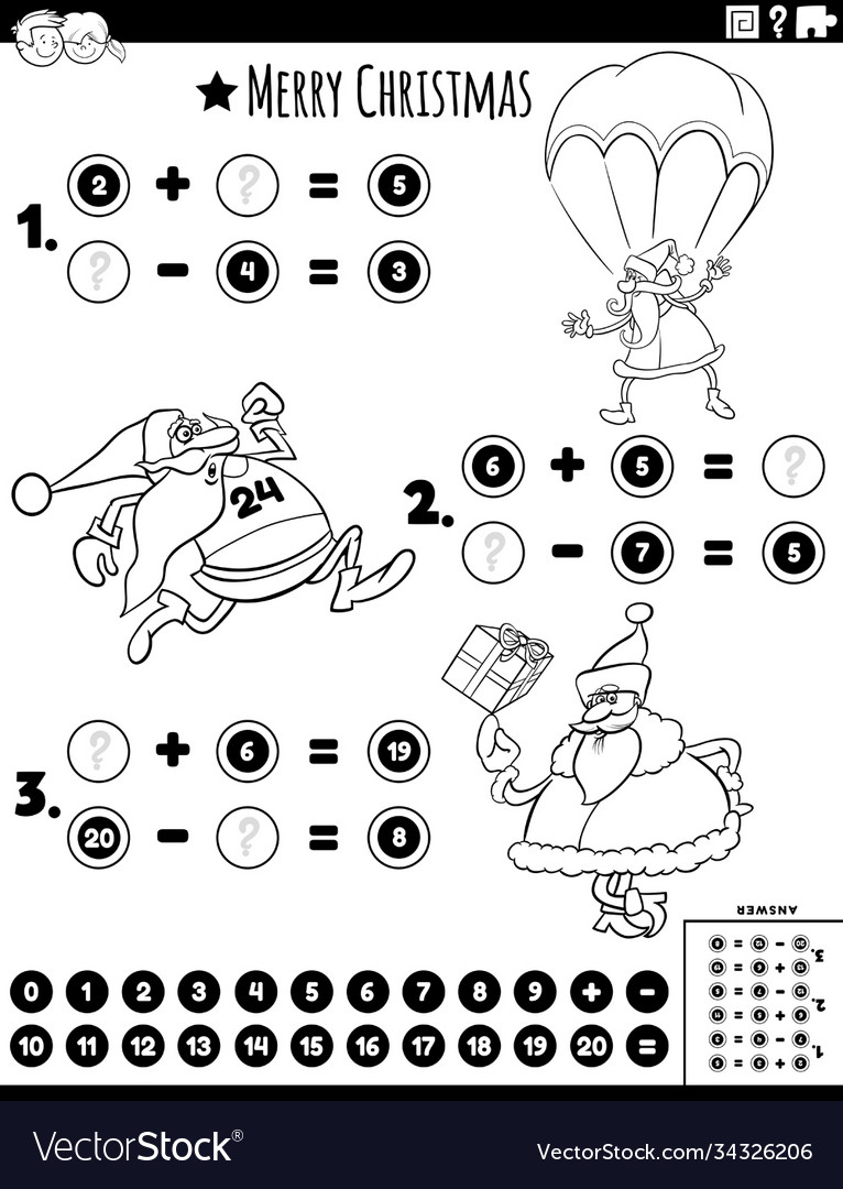 Math addition and subtraction task with santa Vector Image