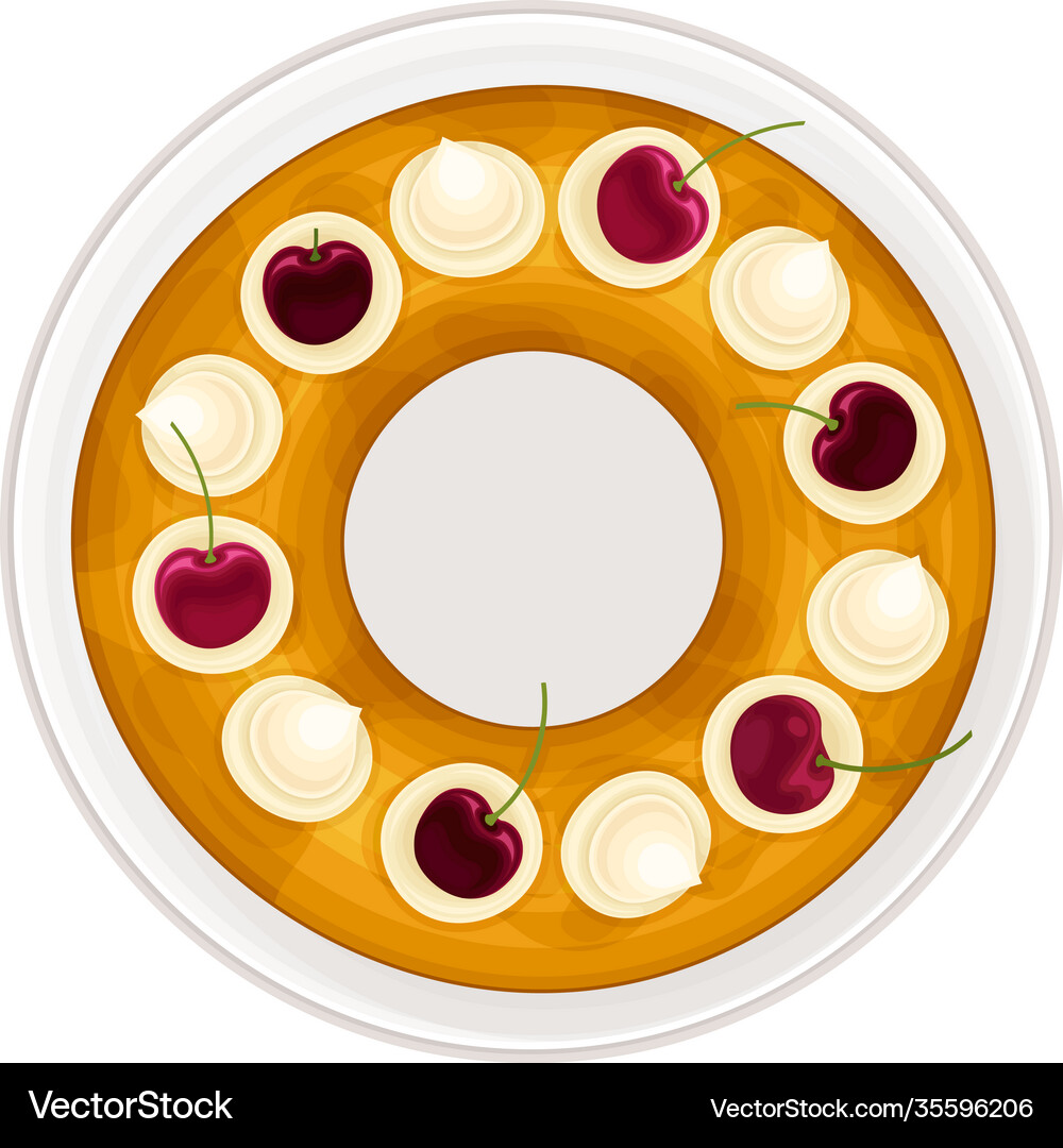 Round pastry with whipped cream and cherry Vector Image