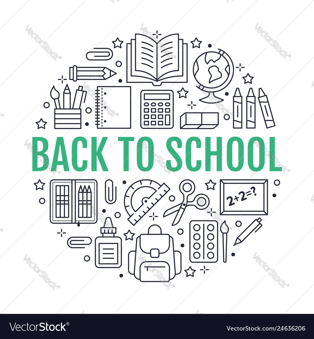 School supplies circle template with line icons Vector Image