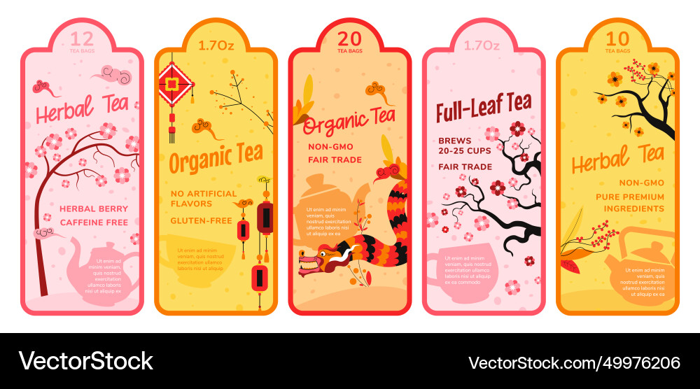 Sticker design set for organic asian tea package Vector Image