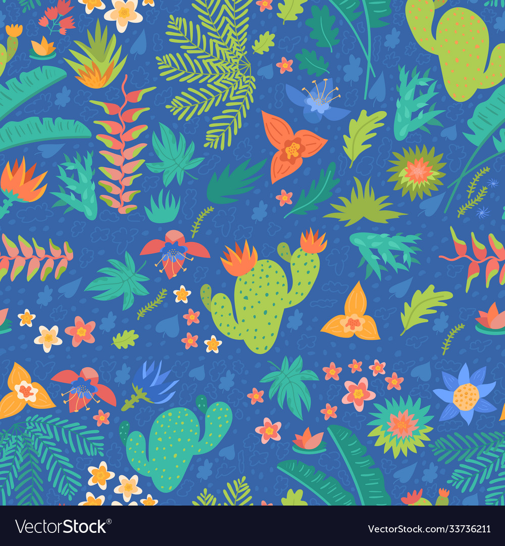 Botanical seamless pattern on blue Royalty Free Vector Image