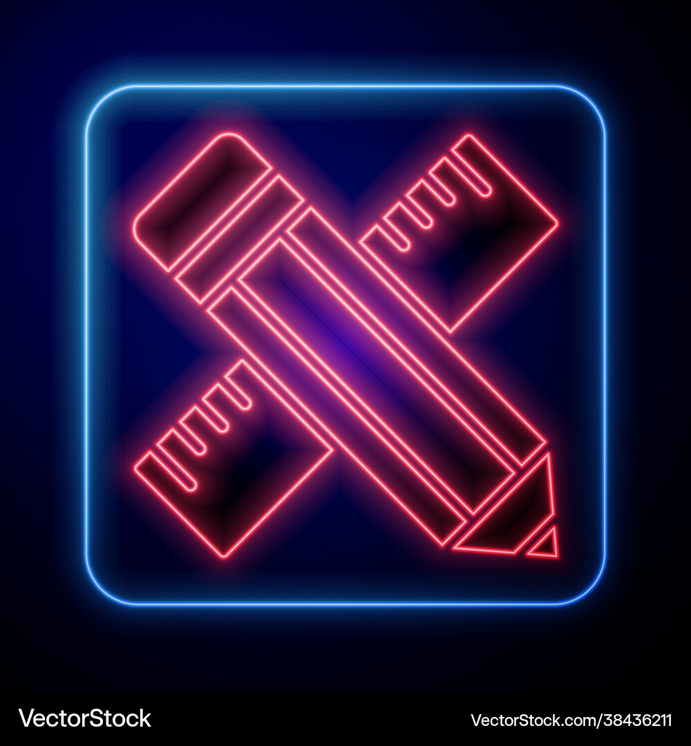 Glowing neon crossed ruler and pencil icon Vector Image