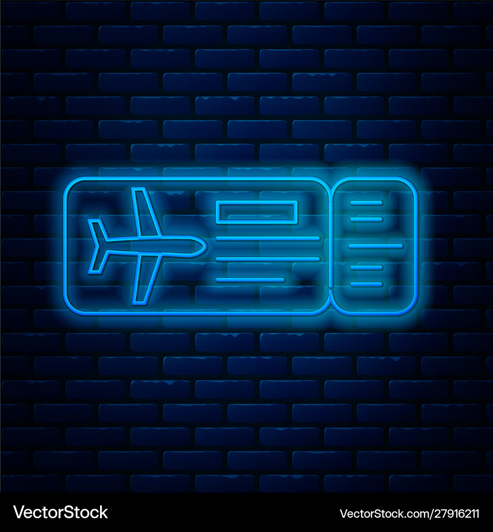 Glowing neon line airline ticket icon isolated Vector Image