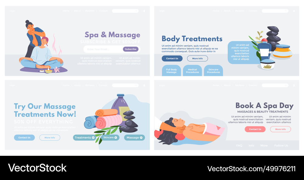 Landing page design set for spa salon massage ad Vector Image
