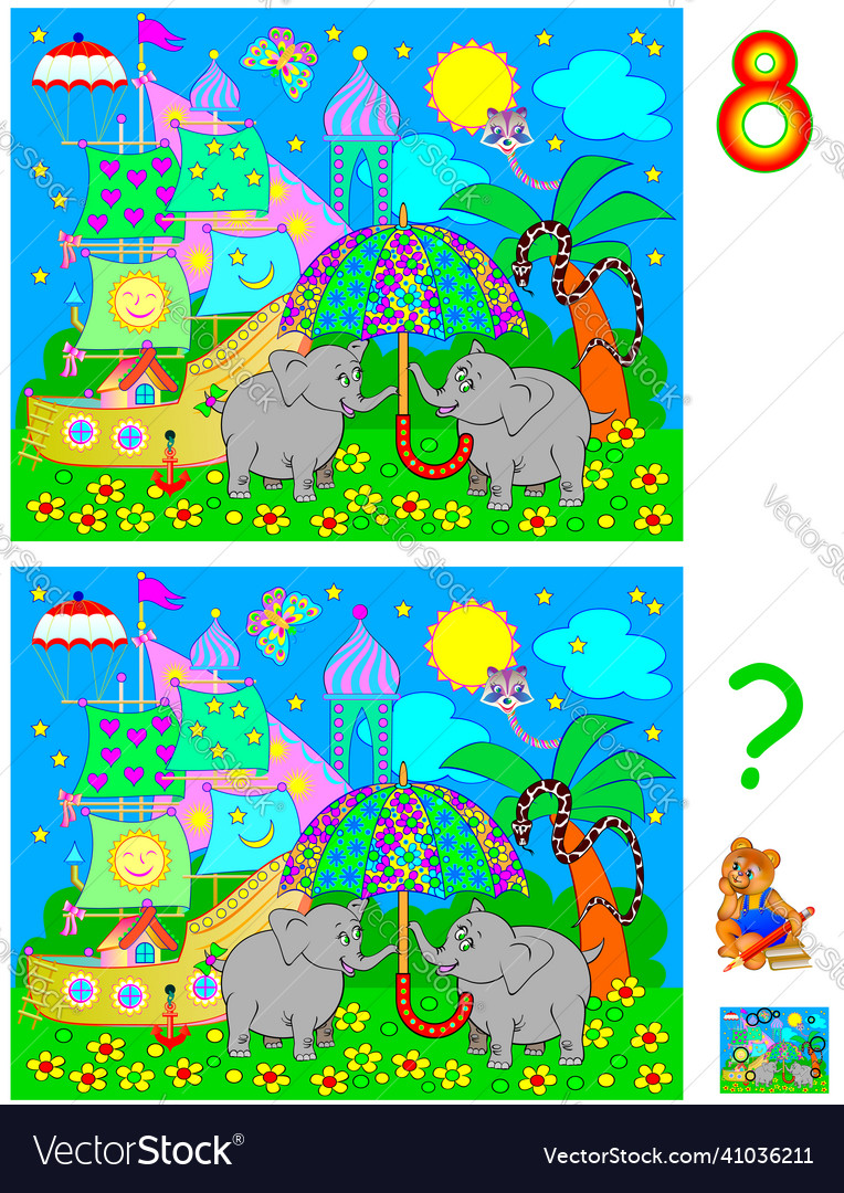 Logic puzzle game for young children need to find Vector Image