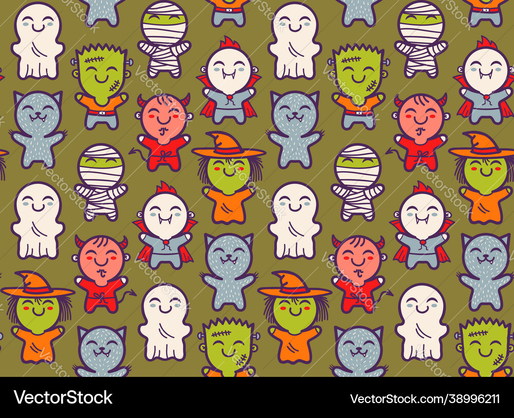 Pattern with children in costumes for halloween Vector Image