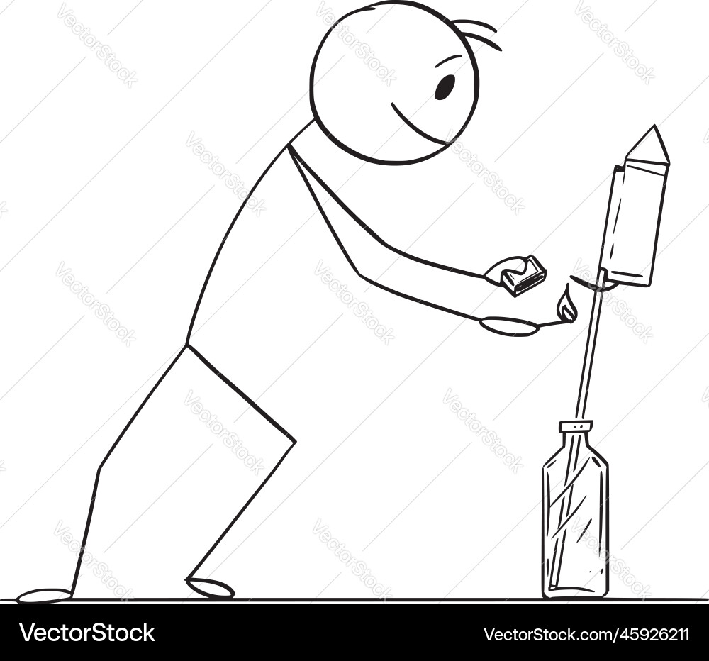 Person lighting firework cartoon stick figure Vector Image