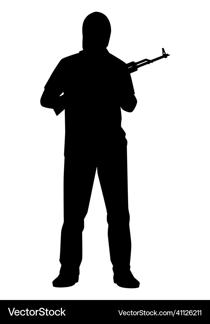Strong robber with assault rifle gun silhouette Vector Image
